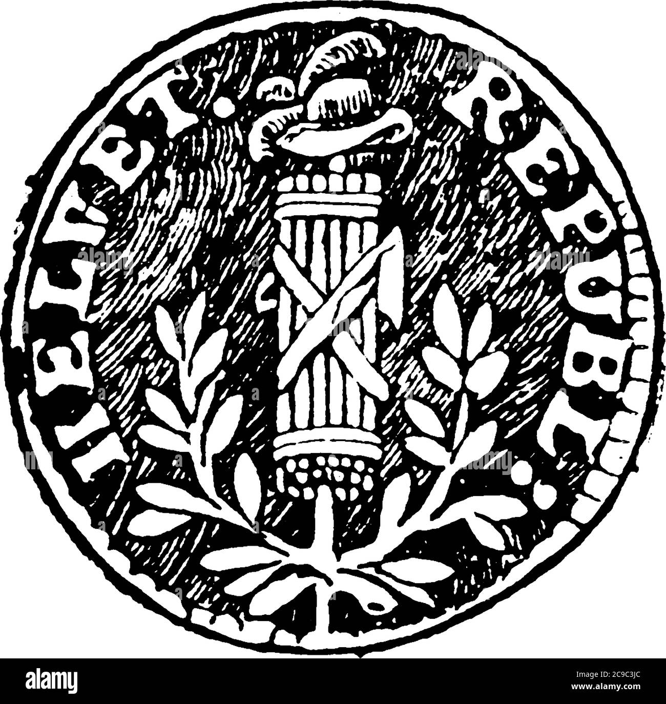 A Swiss coin and denomination of money, vintage line drawing or ...