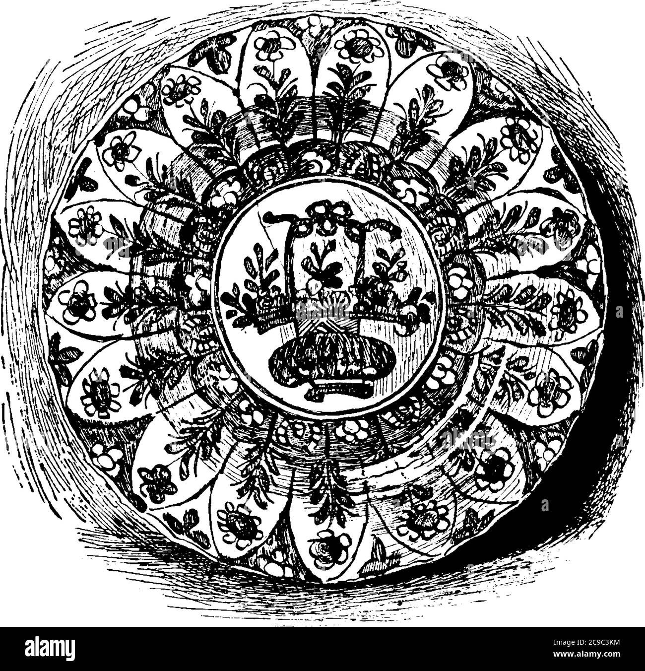 A Pot Plate, engraved with repeated designs of beautiful flowers and ...