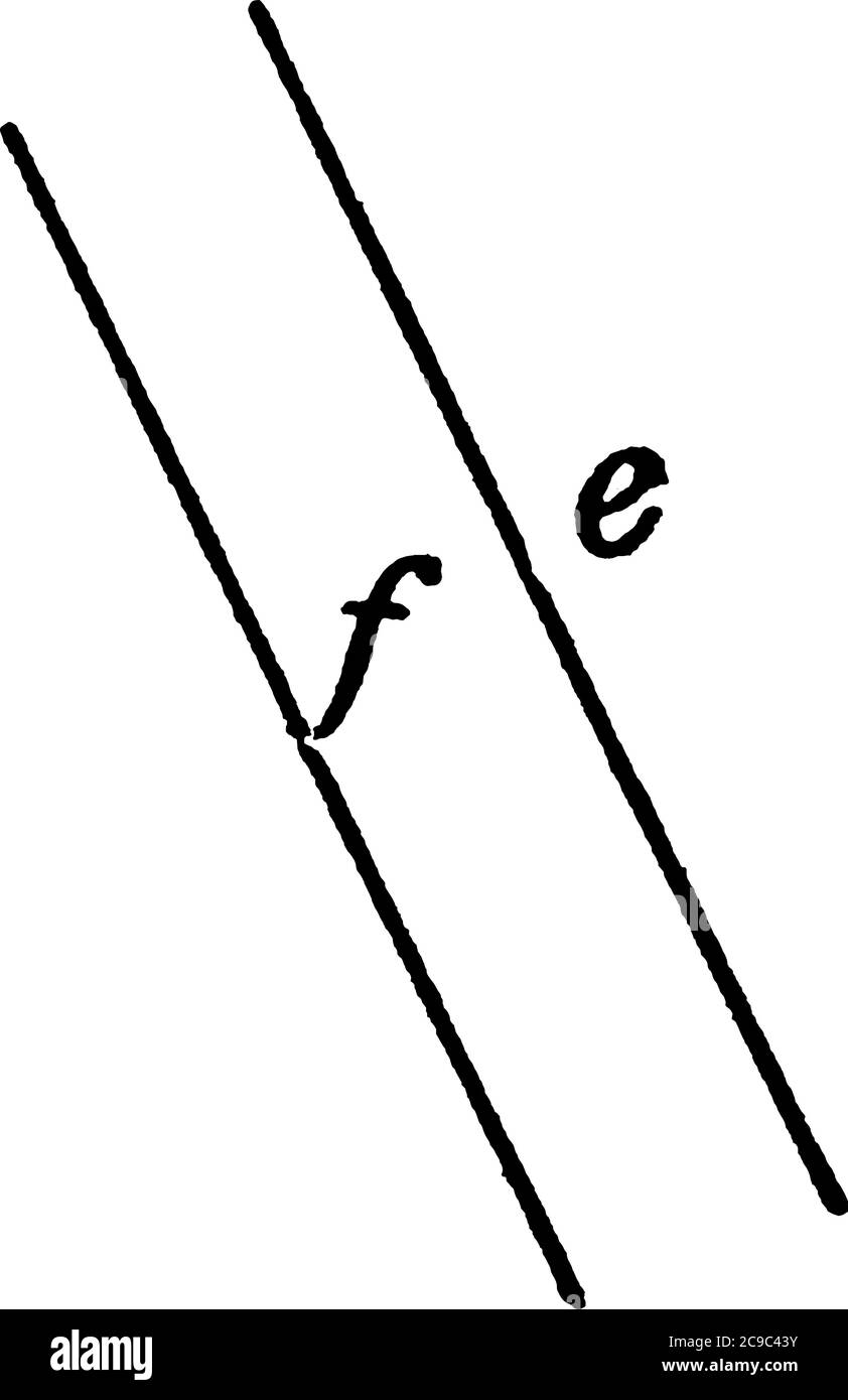 Two line e, f are parallel and equal in length, vintage line drawing or ...