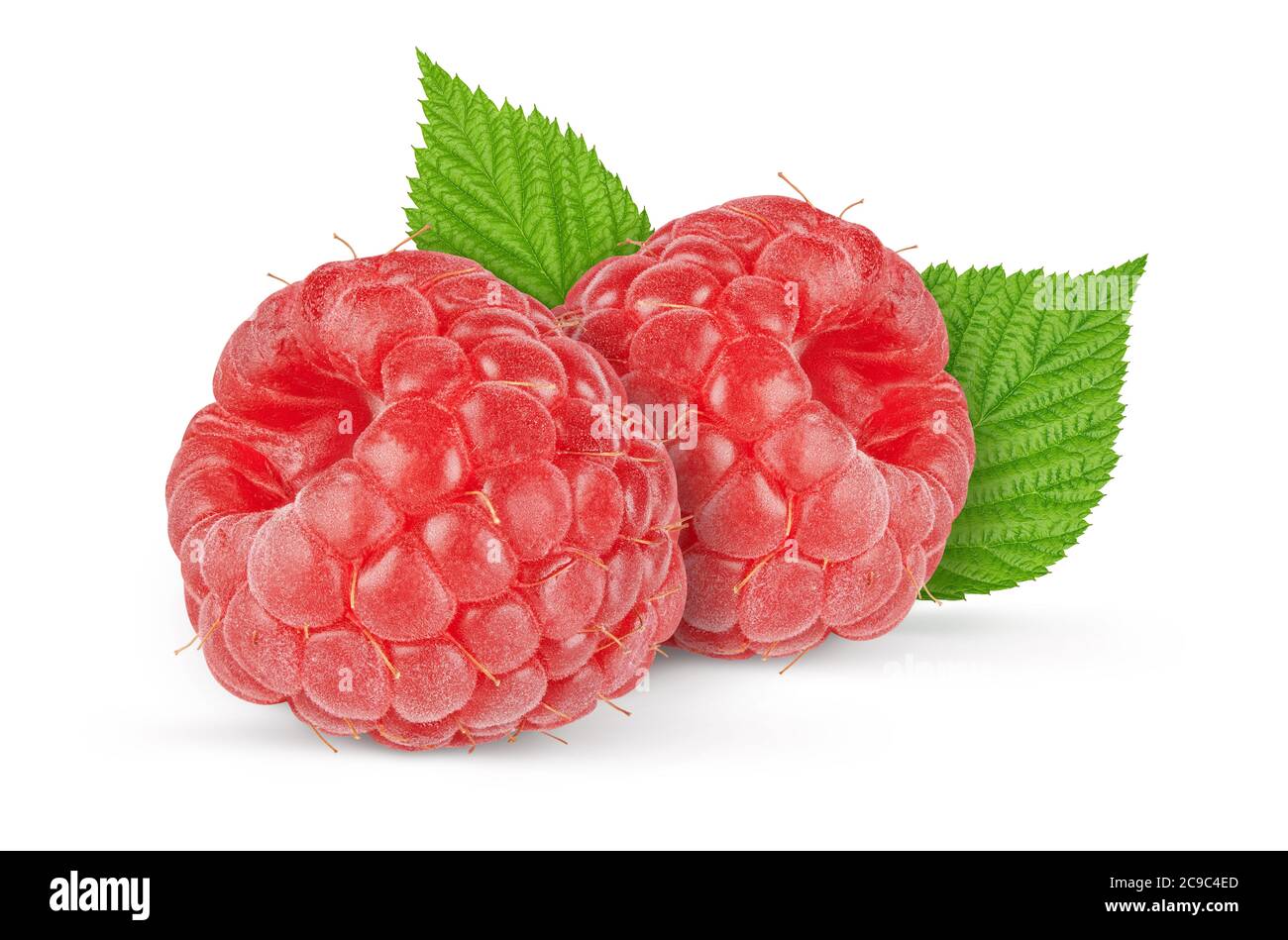 Raspberry with leaves isolated on white background. Clipping path ...