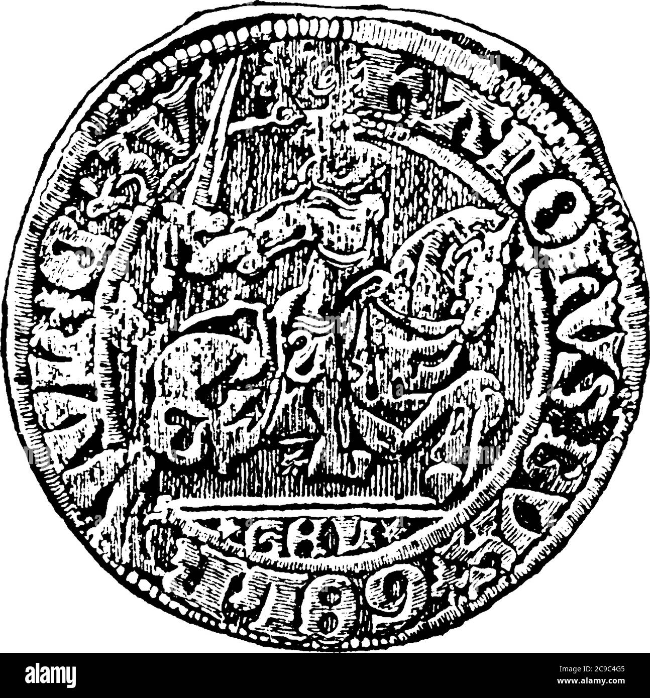 The front of a gold coin formerly in the Netherlands, engraved with ...