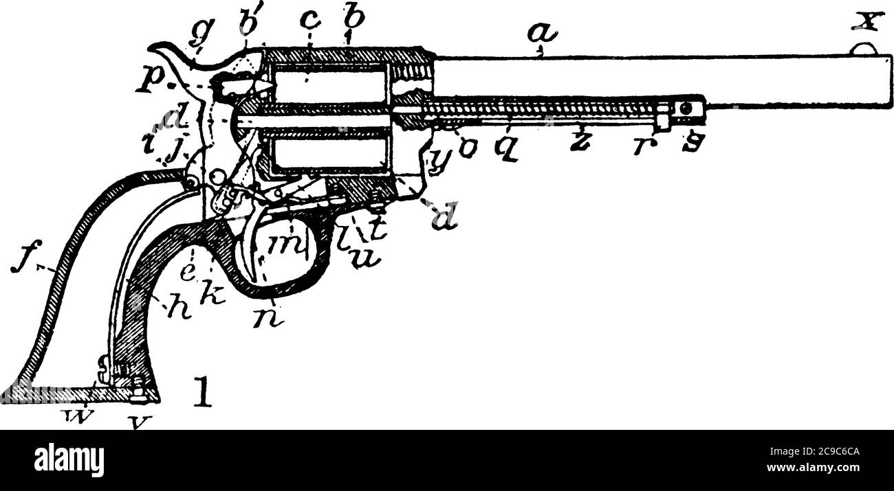 A 45 calibre army revolver, with a revolving cylinder with multiple ...