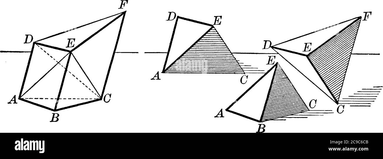 A prism with one square face and other triangular faces, vintage line ...