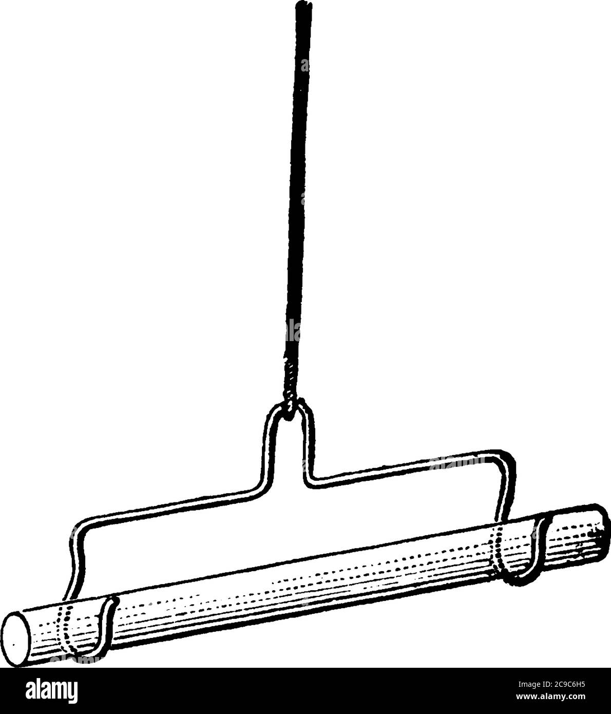 A rod in a wire stirrup locked by a thread, vintage line drawing or ...
