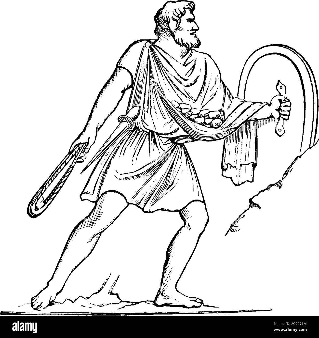 A person who throws something, vintage line drawing or engraving ...