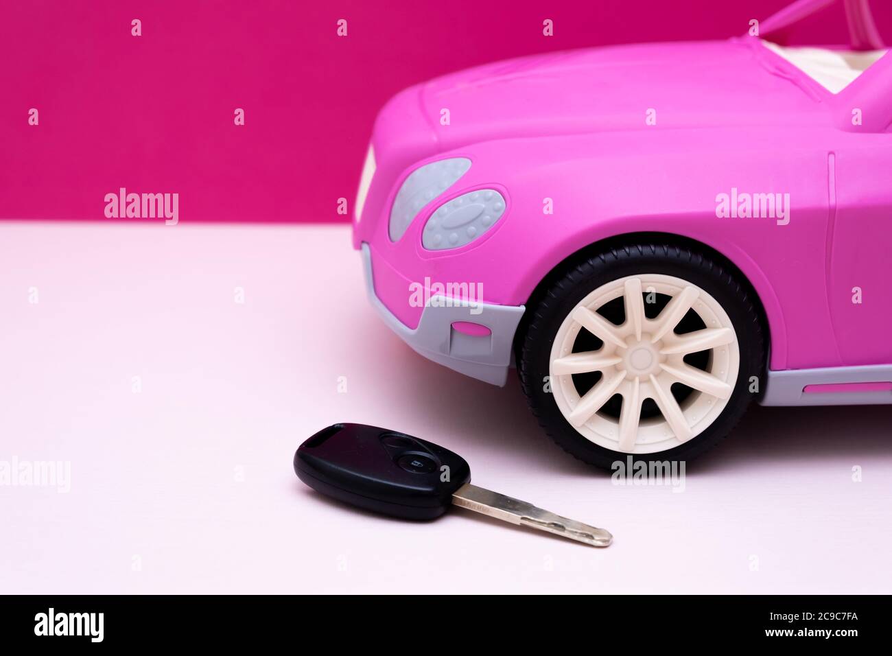 Car keys and pink car mockup. Concept of car sale, car rental Stock ...