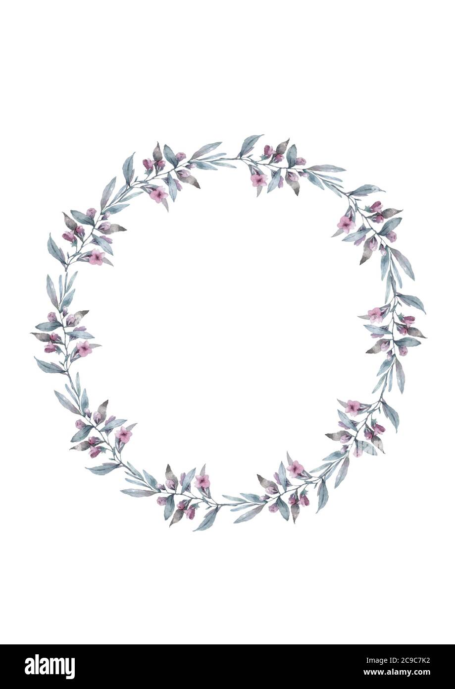 Floral greenery card design: branch green leaves circle frame. Wedding ...
