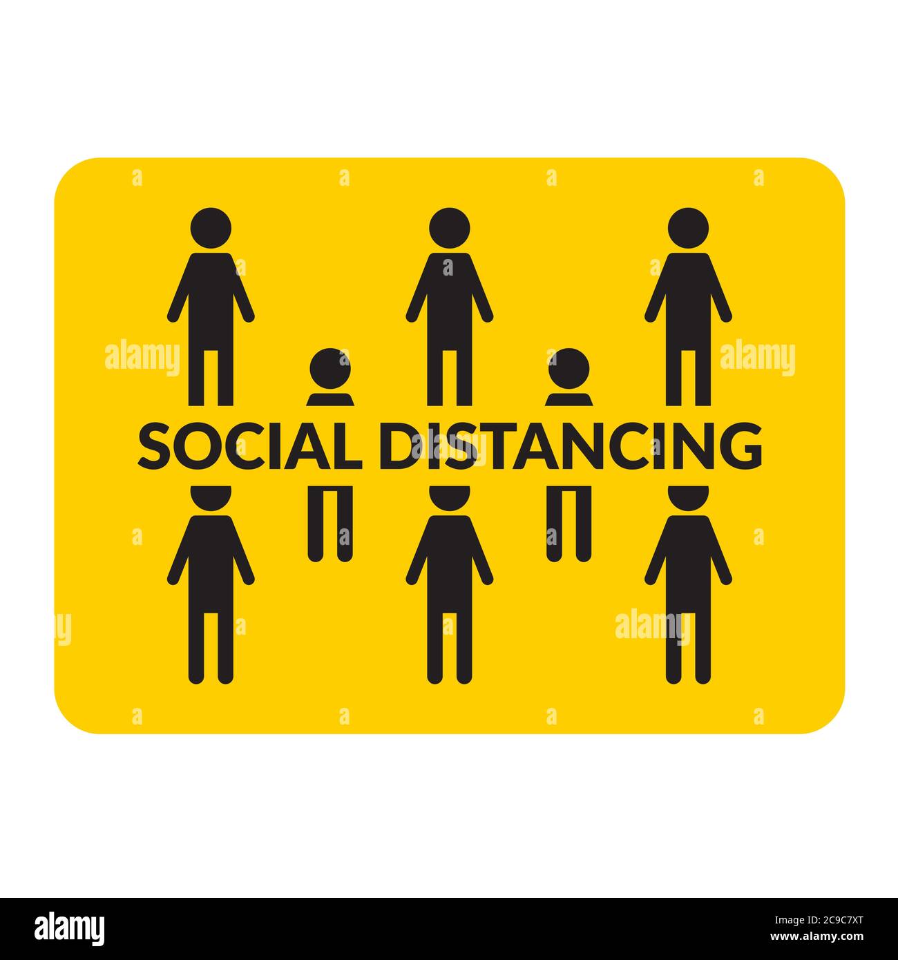 Social distancing yellow sign 2 m. Group of people stay on 2 meters ...