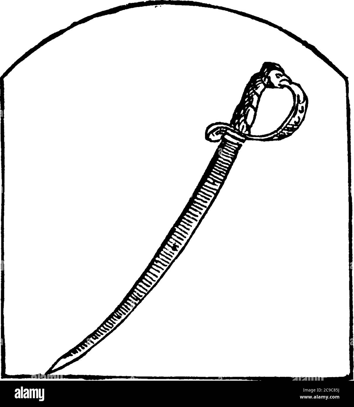 A Sword with long and sharp pointed blade, vintage line drawing or ...