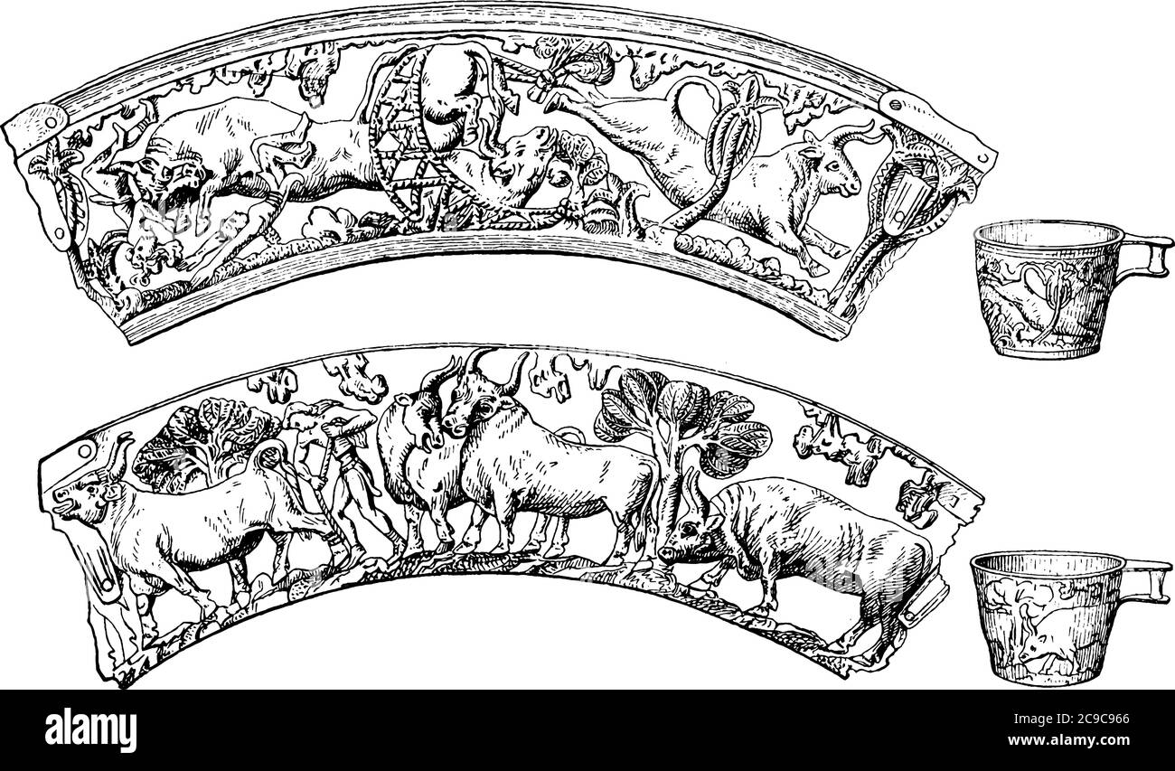 Vaphio is an ancient site in Laconia, Greece, vintage line drawing or ...