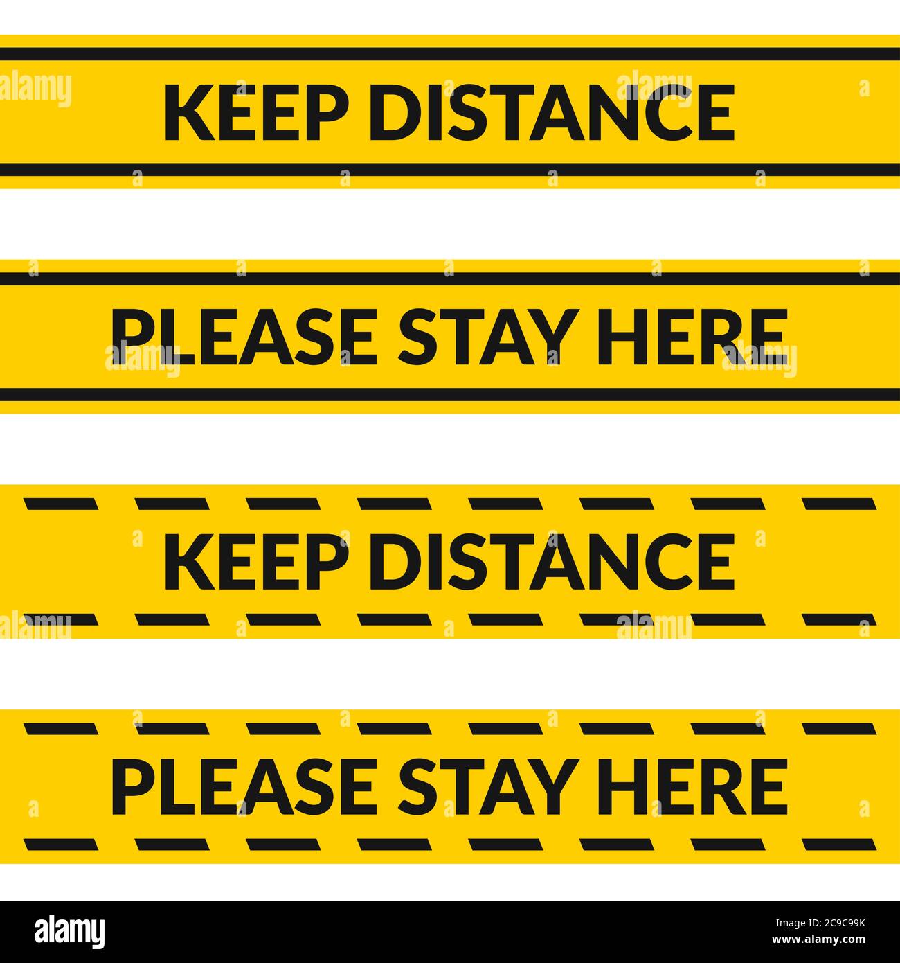 Keep distance yellow floor stripe. Please stay here line. Vector ...