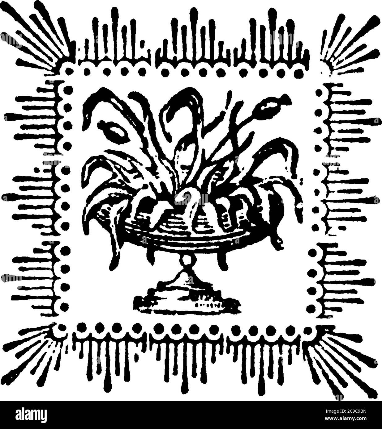 A Doodad designed with a plant in pot, vintage line drawing or ...