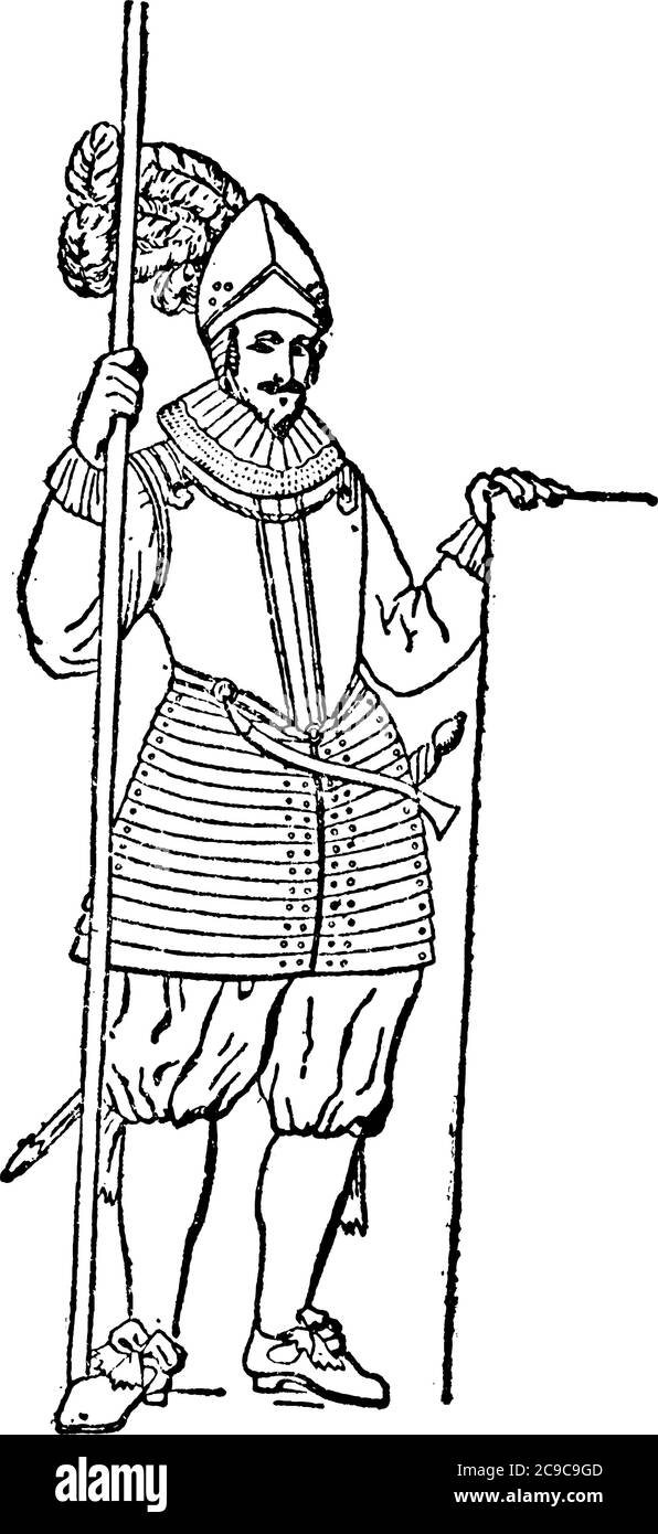 A typical representation of an infantry pikeman, a soldier armed with a ...