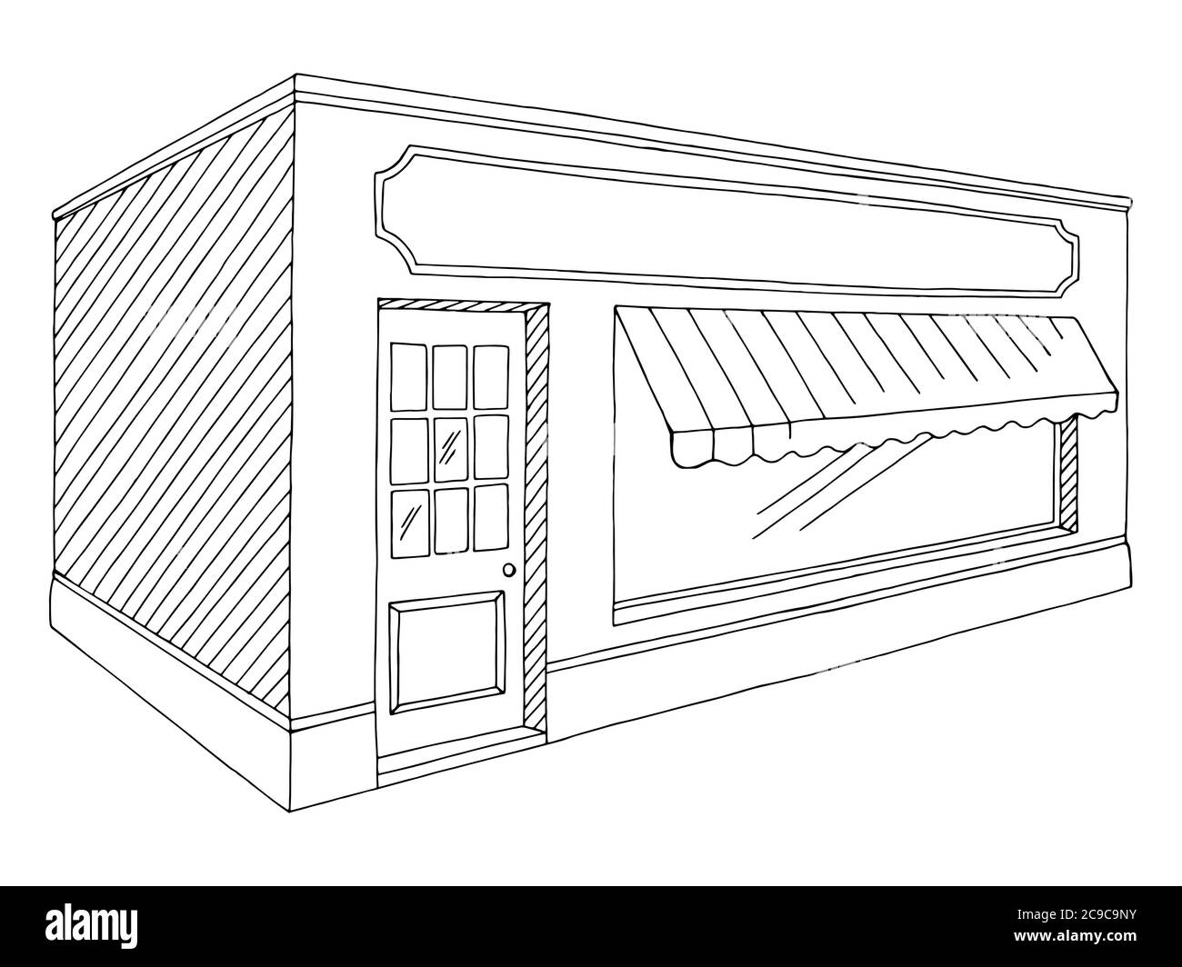 Shop store exterior graphic black white isolated sketch illustration ...