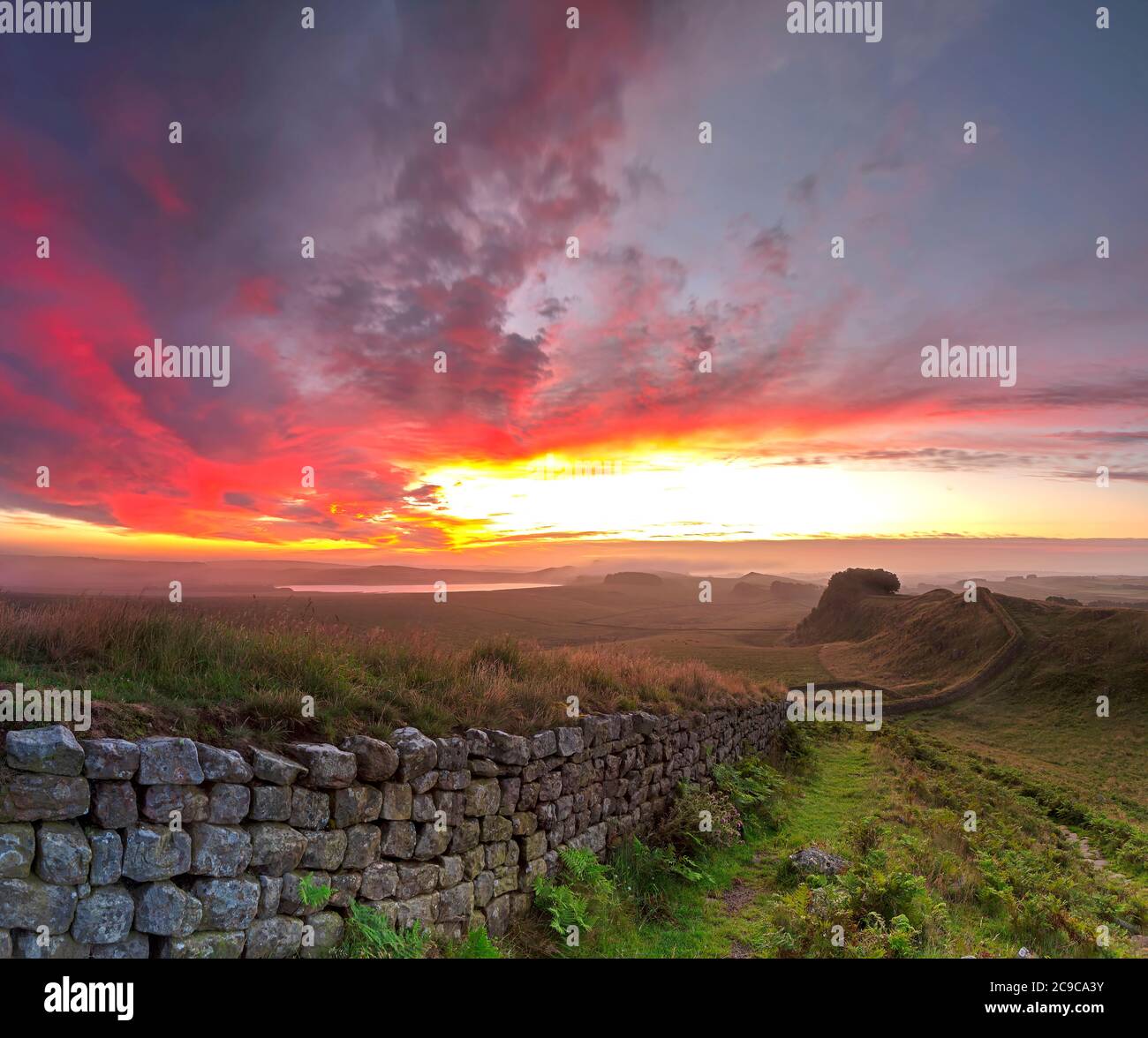 Hadrians wall in northumberland national park wall hi-res stock ...