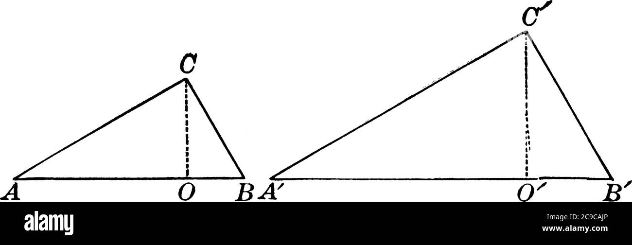 diagram in which two similar triangles with altitudes, vintage line ...