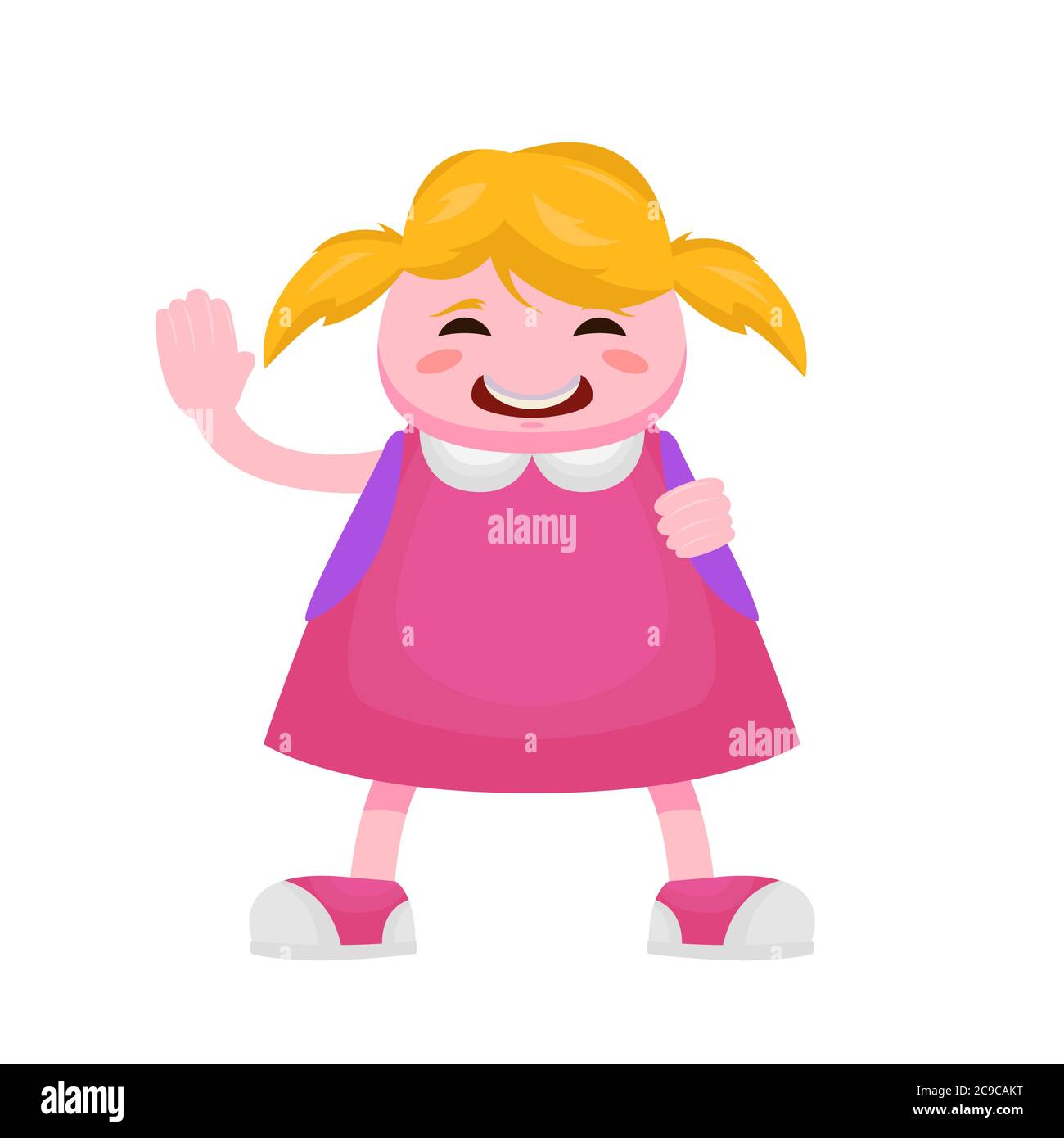 Little girl from the beginning class in a pink dress on a white ...