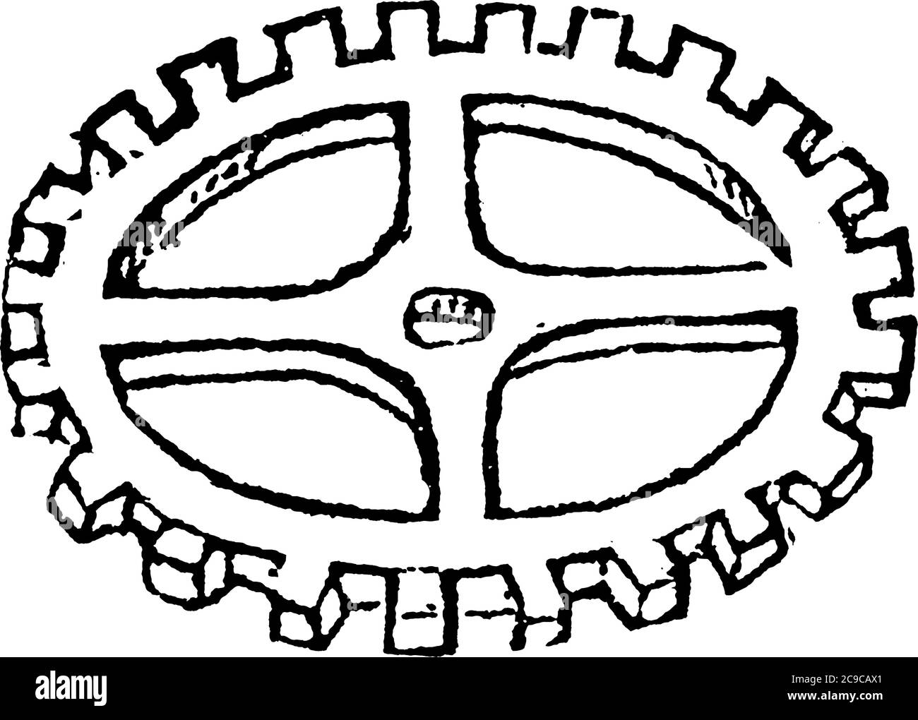 A wheel having teeth projecting radially from the circumference ...