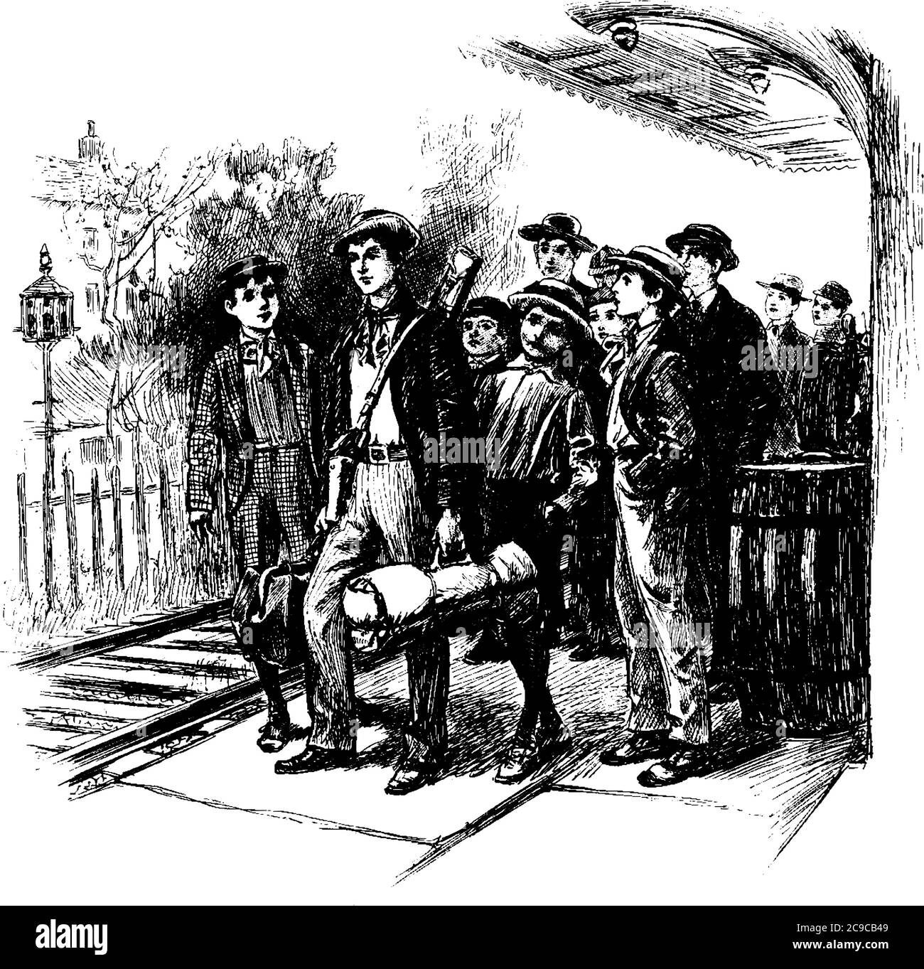 The picture depicts few boys together, saying goodbye to their friend ...