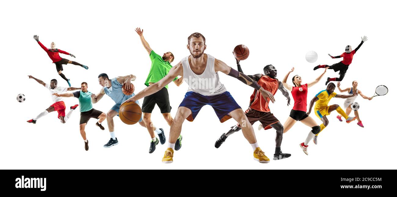 Sport collage of professional athletes or players isolated on white ...