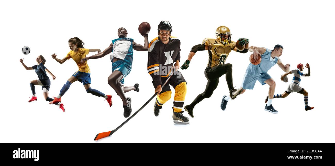 Sport collage of professional athletes or players isolated on white ...