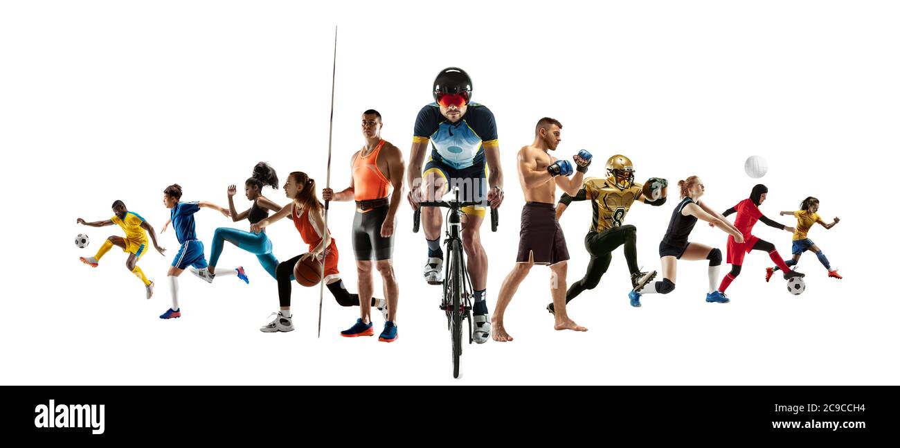 Sport collage of professional athletes or players isolated on white ...