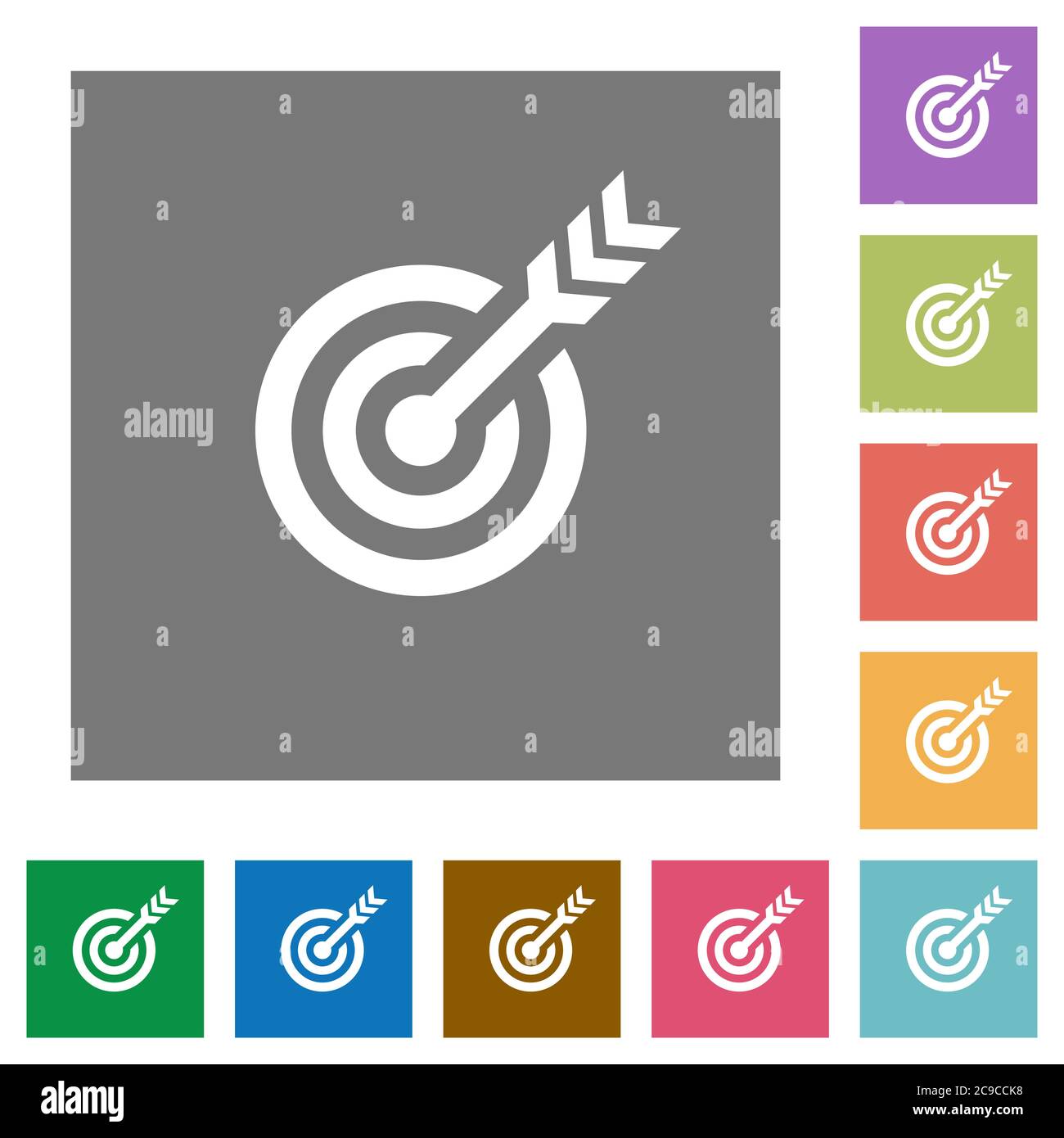 Target table with arrow flat icons on simple color square backgrounds ...