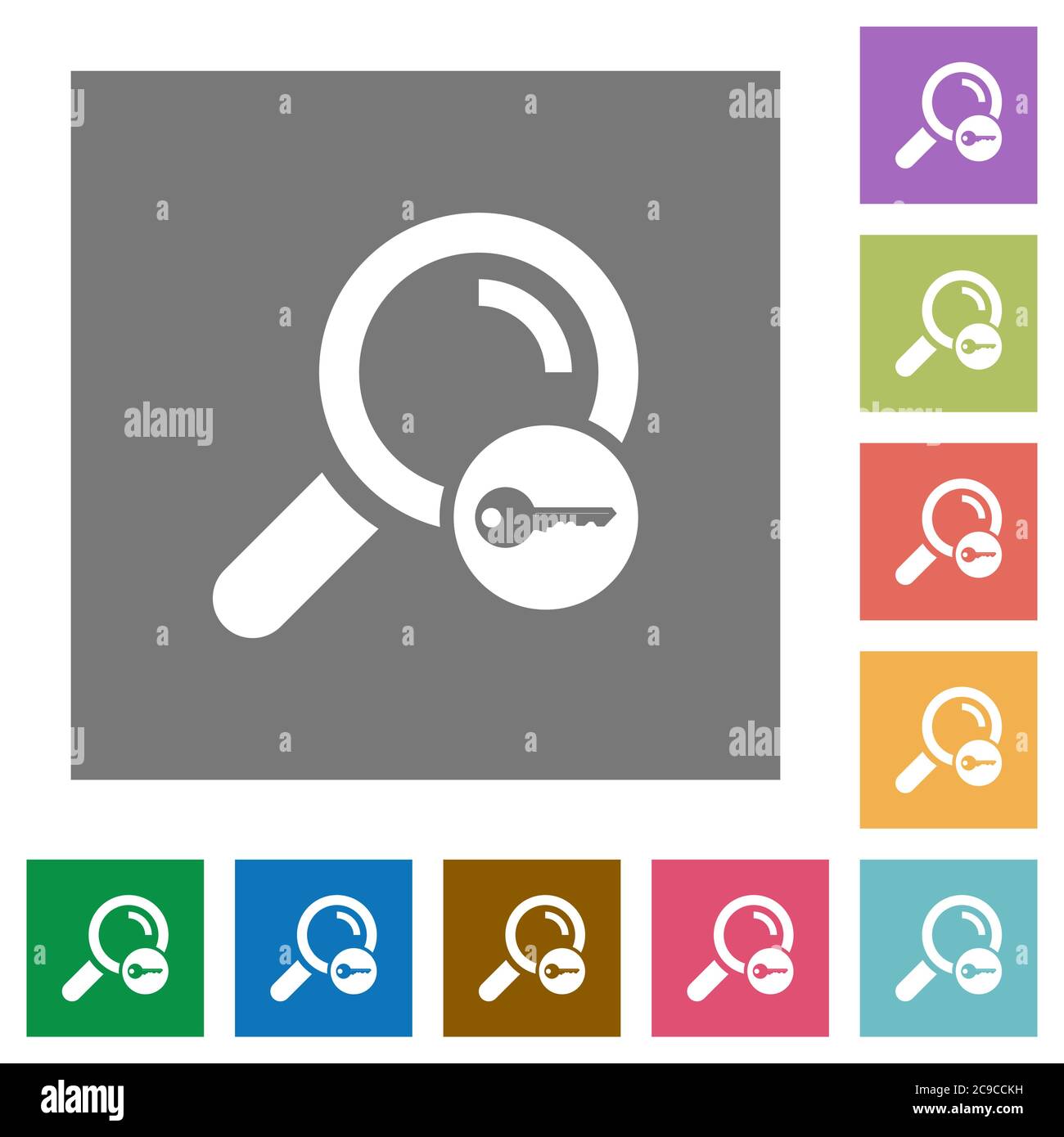 Secure search flat icons on simple color square backgrounds Stock ...