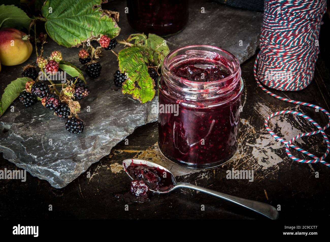 Homemade bramble jam in glass jar Stock Photo - Alamy