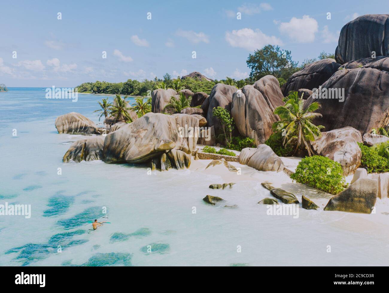 "La digue" island in Seychelles. Silver beach with granitic stone, and ...