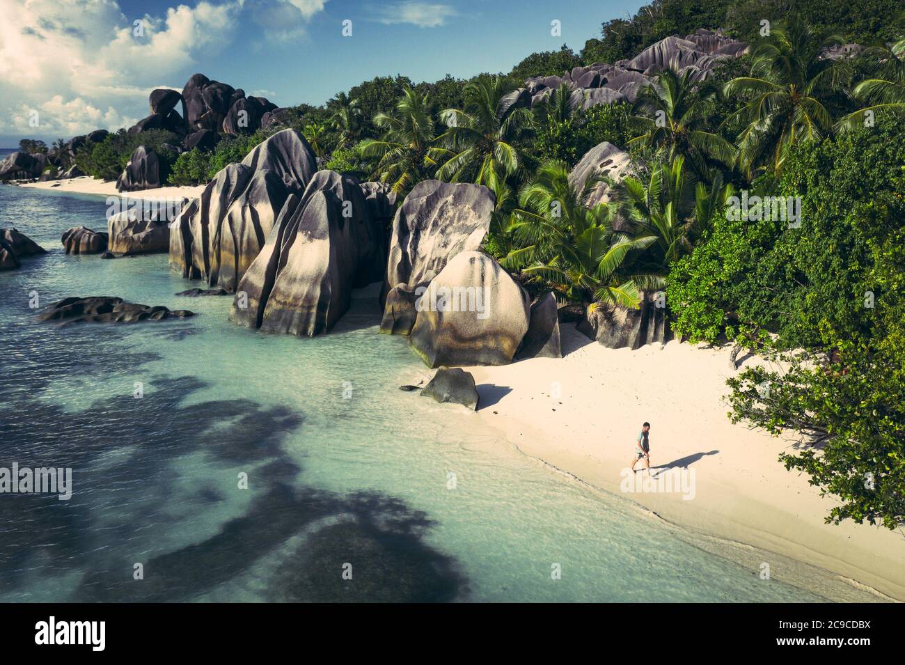 "La digue" island in Seychelles. Silver beach with granitic stone, and ...