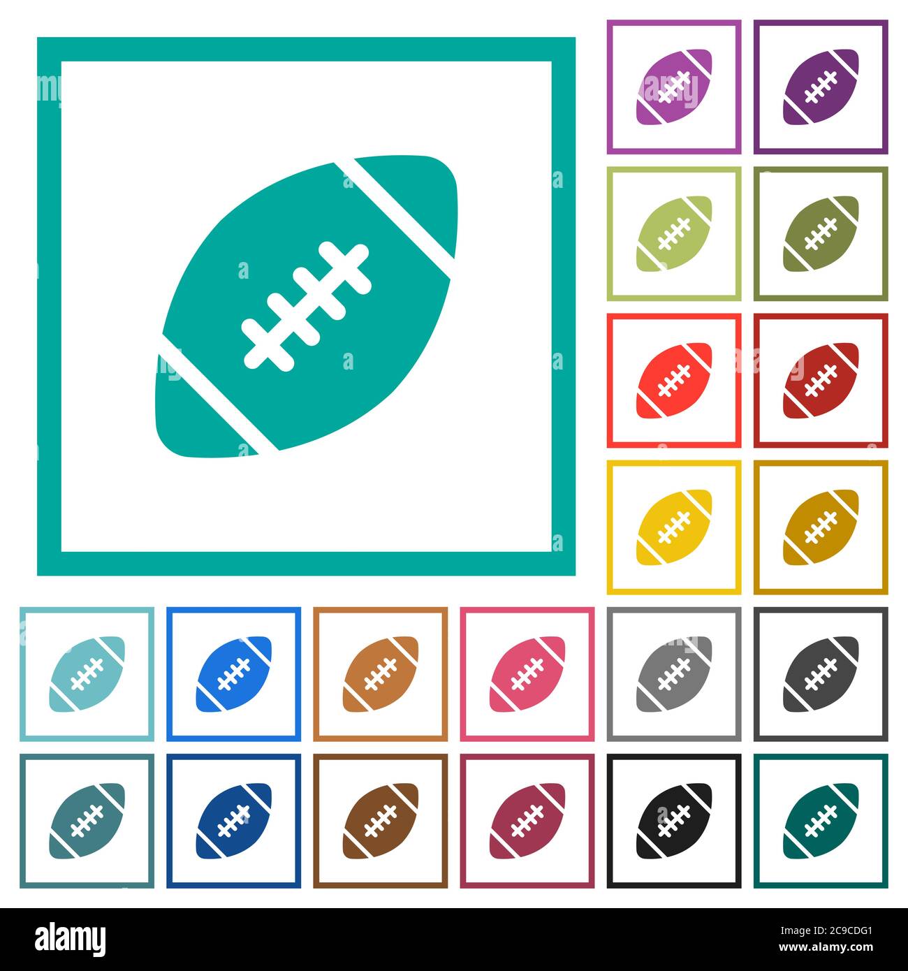 Rugby ball flat color icons with quadrant frames on white background ...