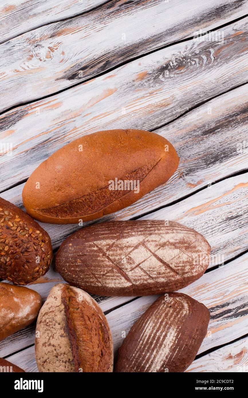 Various bread loaves, top view Stock Photo - Alamy