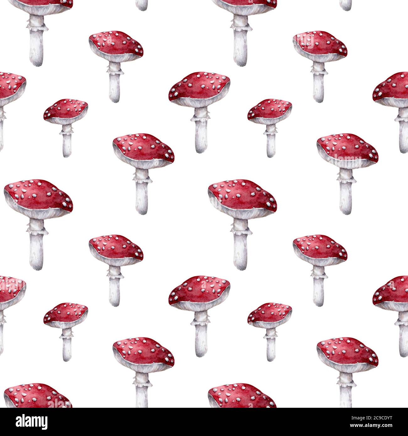 Amanita Muscaria Seamless Pattern Fly Agaric Mushroom White Spotted