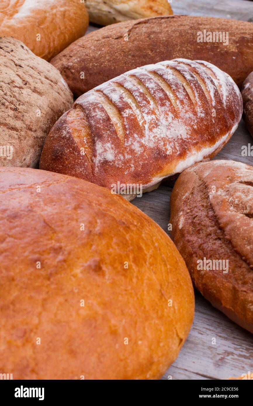 Mixed homemade bread close up Stock Photo - Alamy