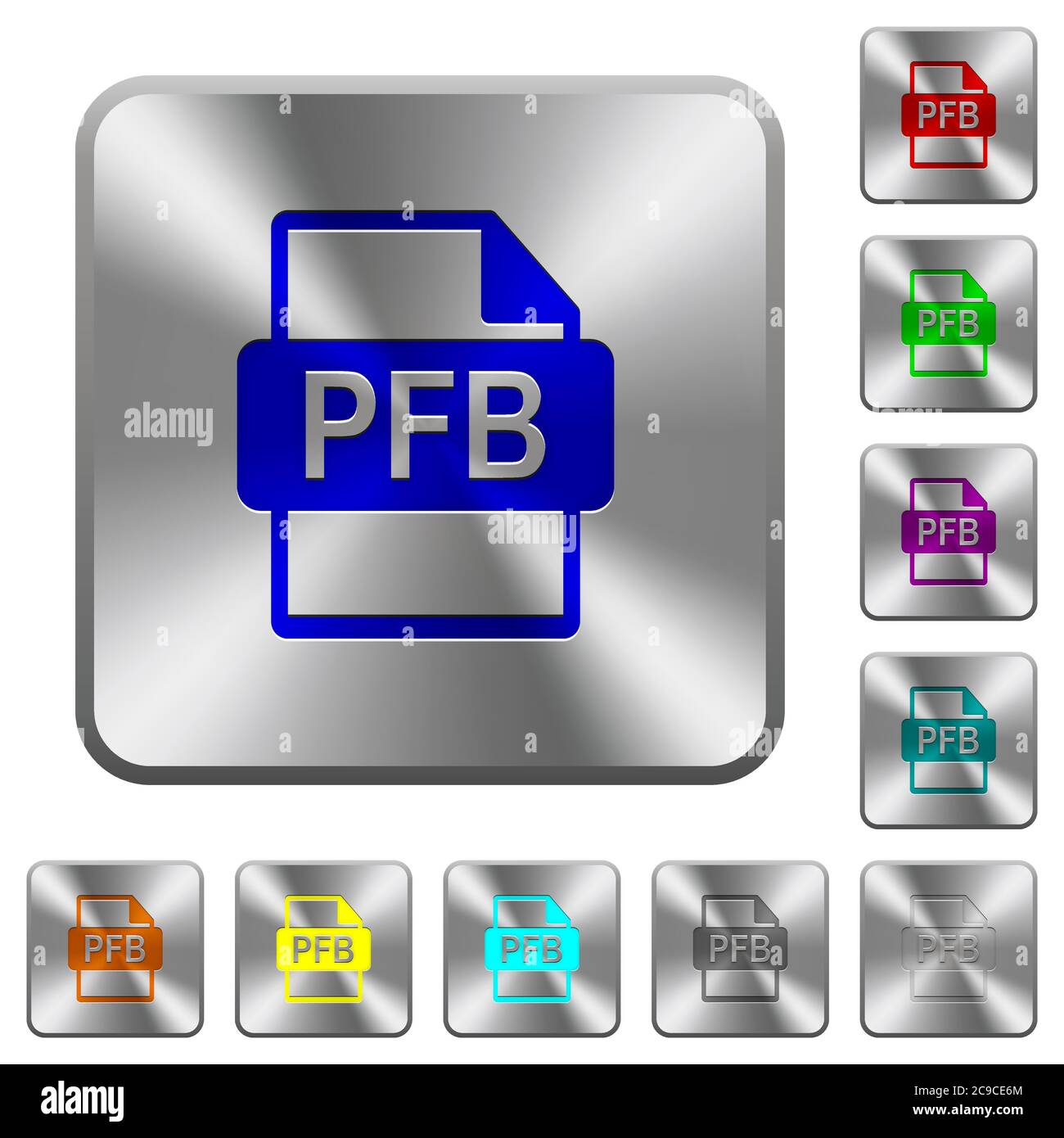PFB file format engraved icons on rounded square glossy steel buttons ...