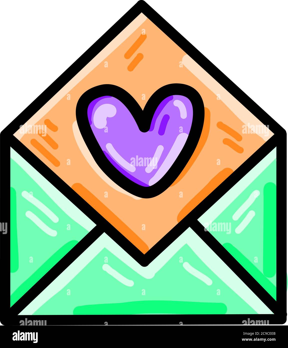 Envelope with heart, illustration, vector on white background Stock ...