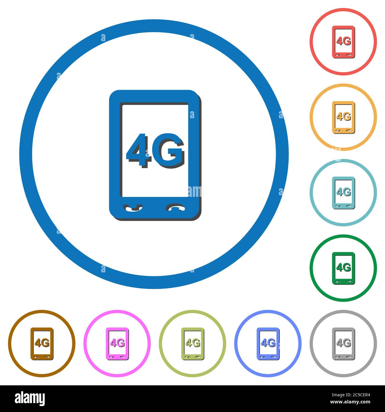 Fourth generation mobile connection speed flat color vector icons with ...