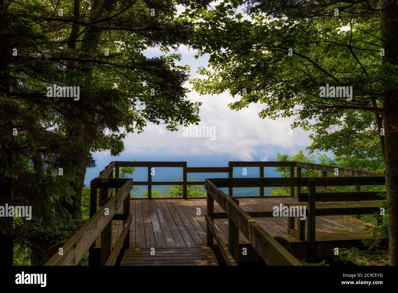 View of an overlook platform at Grayson Highlands State Park in ...