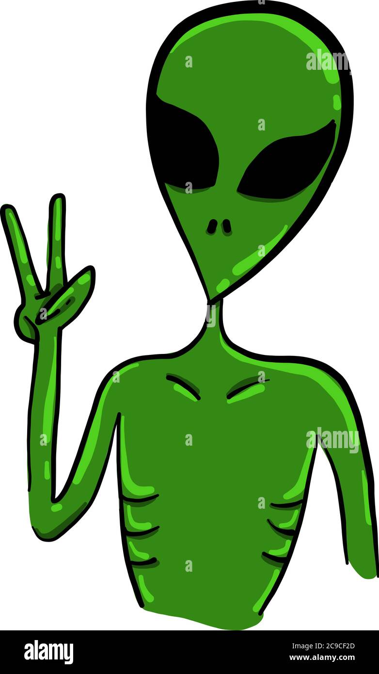 Green alien, illustration, vector on white background Stock Vector ...