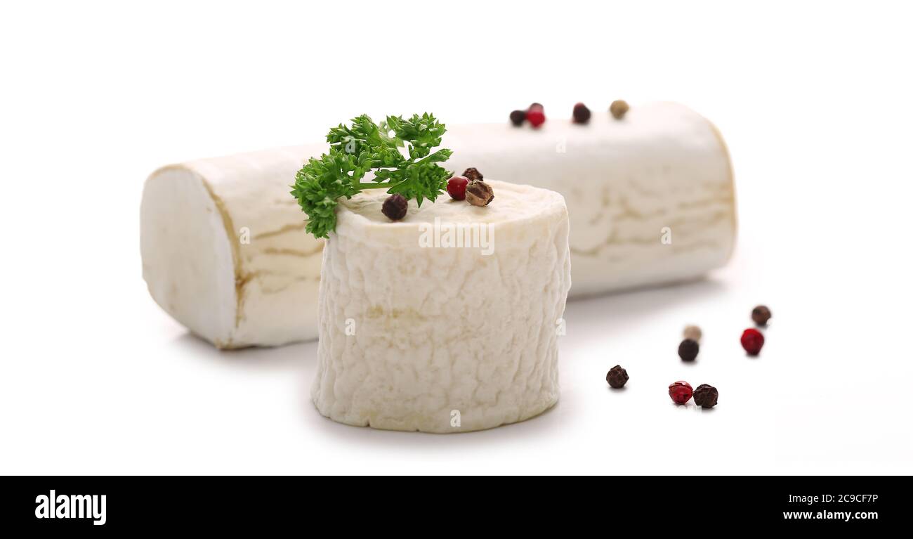 goat cheese isolated on white background, local cheese,aromatic herb ...