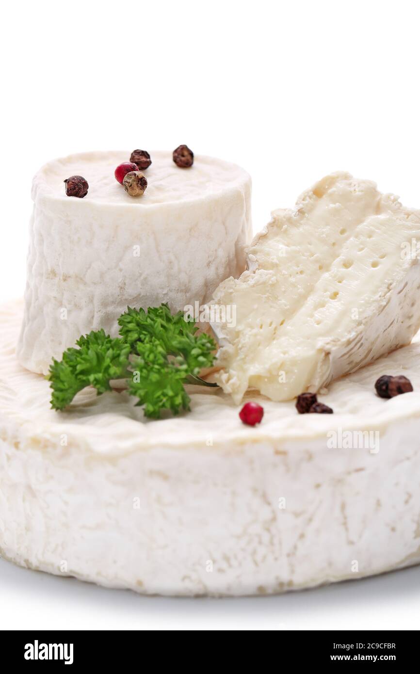 goat cheese isolated on white background, local cheese,aromatic herb ...