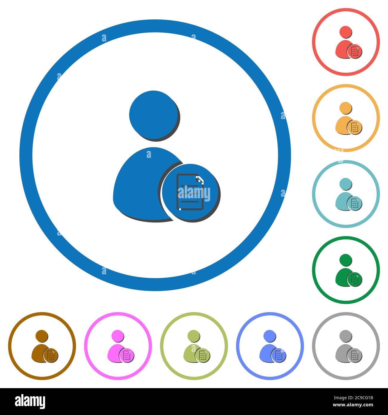 User account properties flat color vector icons with shadows in round ...