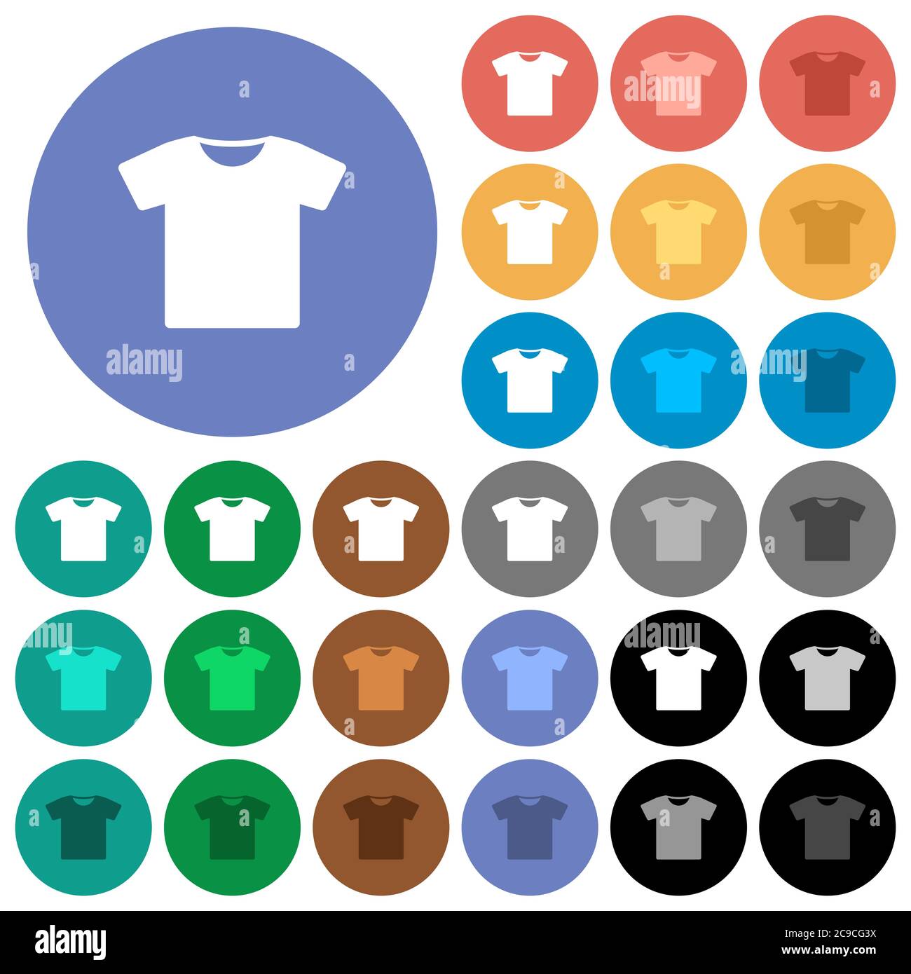 T-shirt multi colored flat icons on round backgrounds. Included white ...