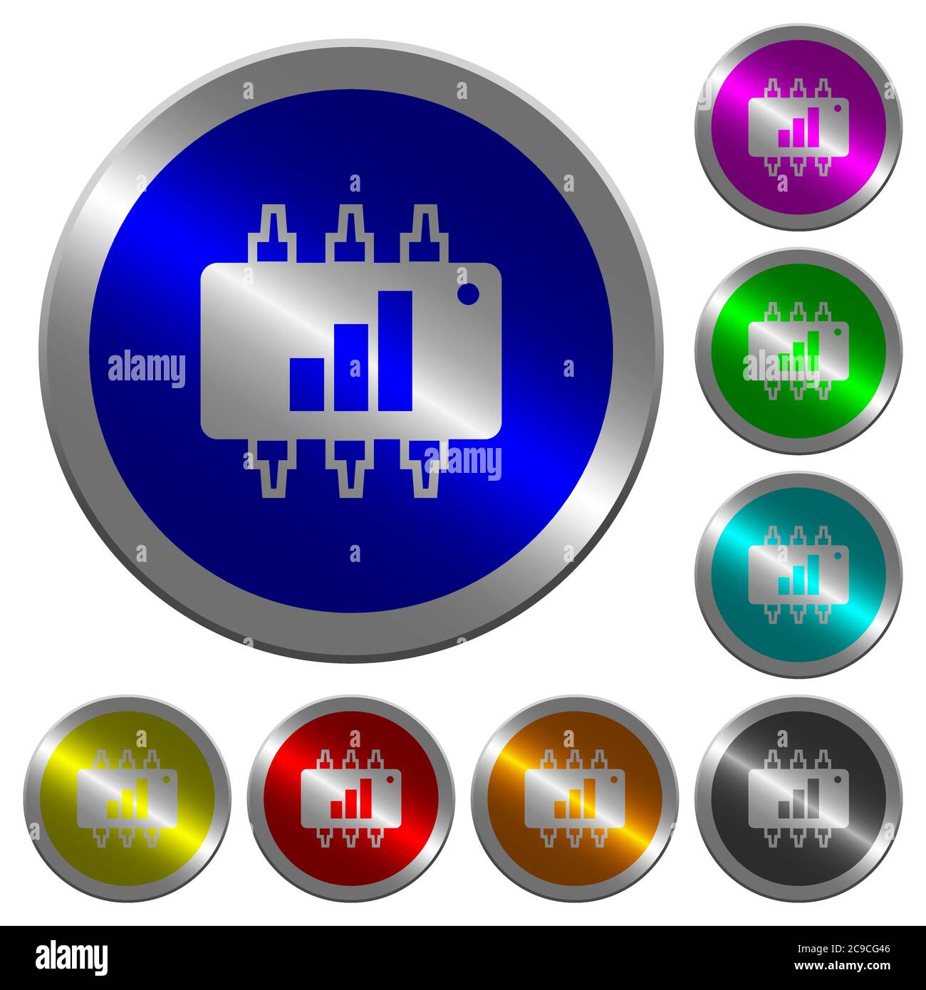 Hardware Acceleration Icons On Round Luminous Coin Like Color Steel Buttons Stock Vector Image
