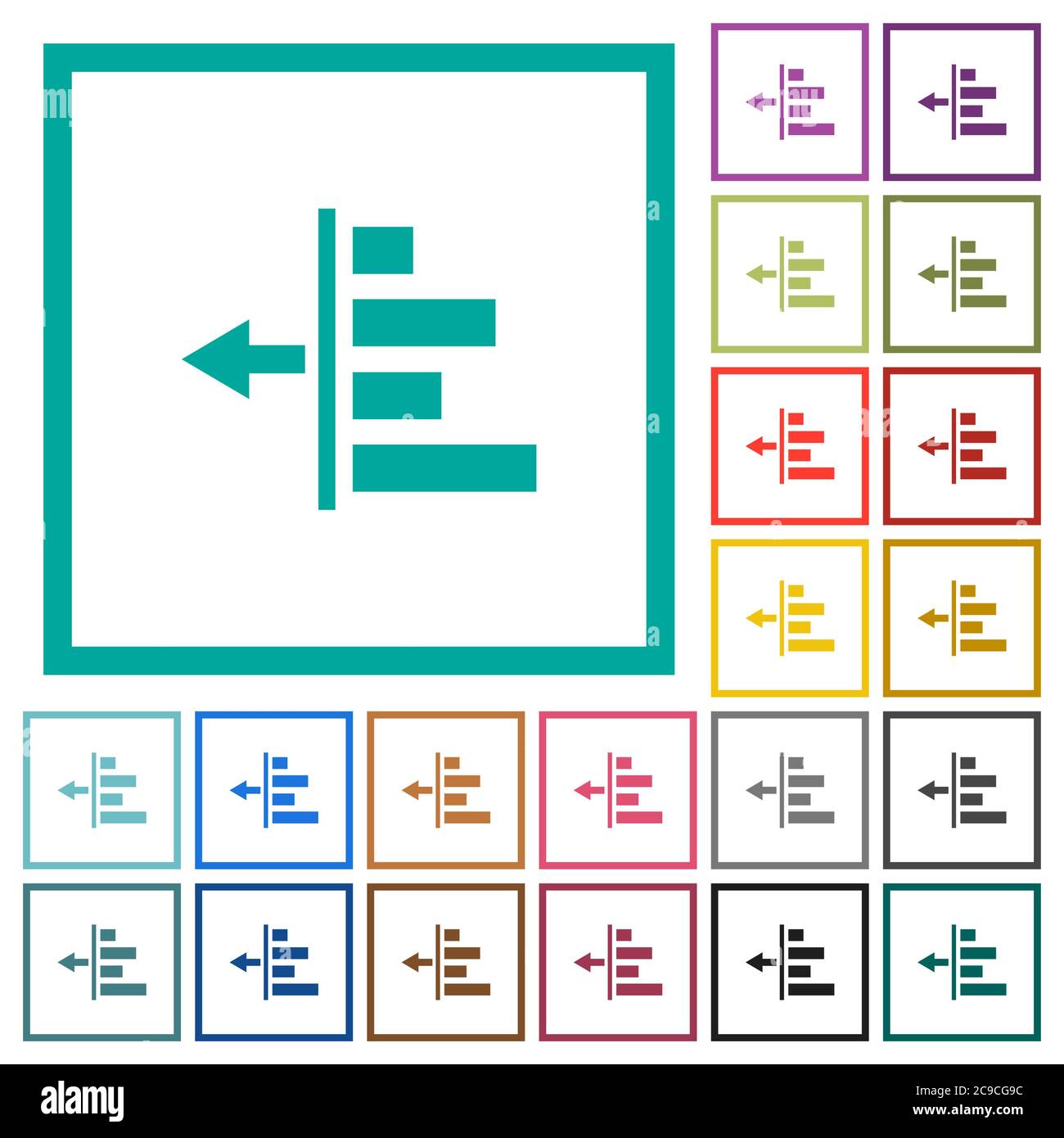 Decrease left indentation of content flat color icons with quadrant frames on white background ...