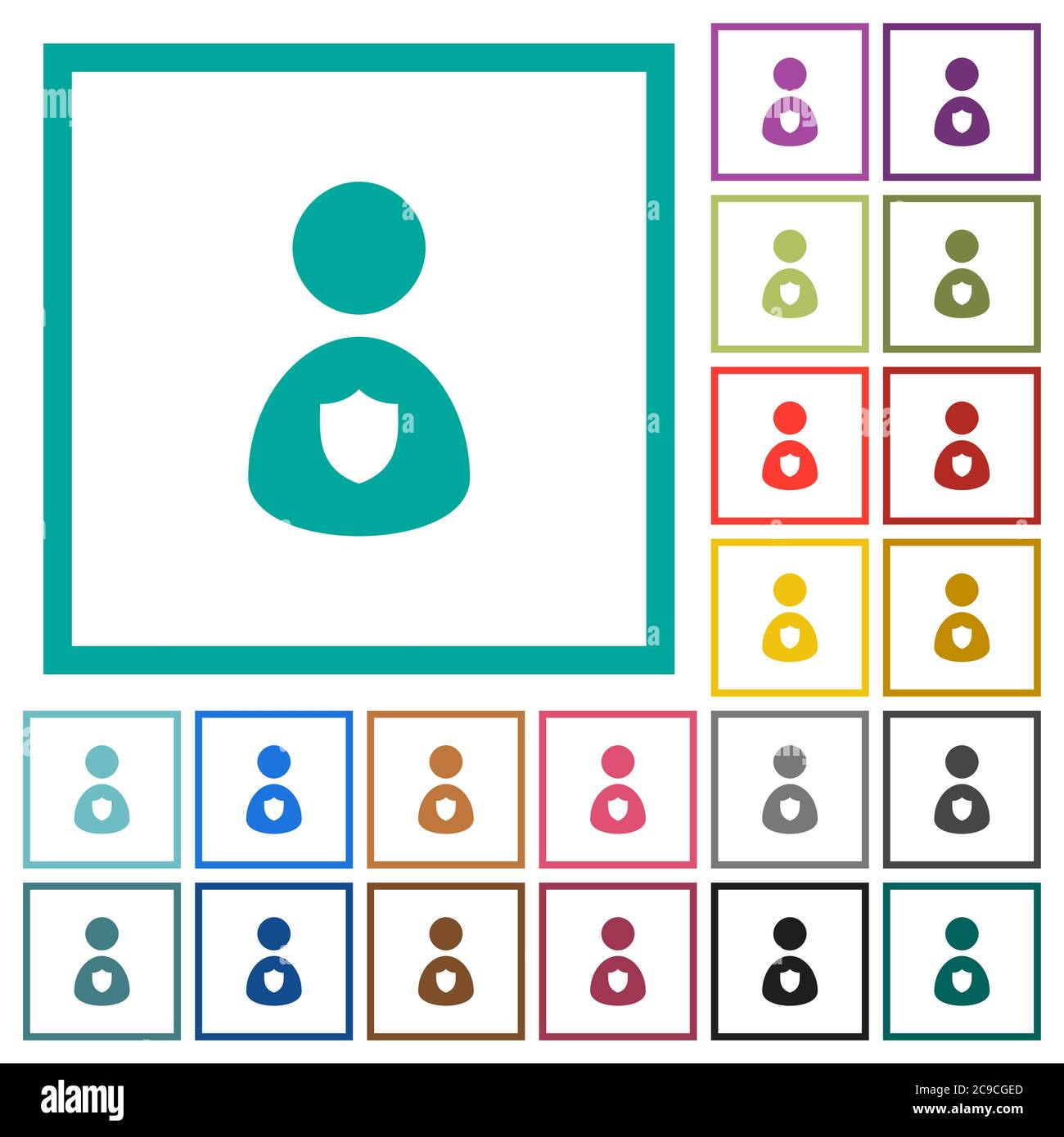 Security guard flat color icons with quadrant frames on white ...