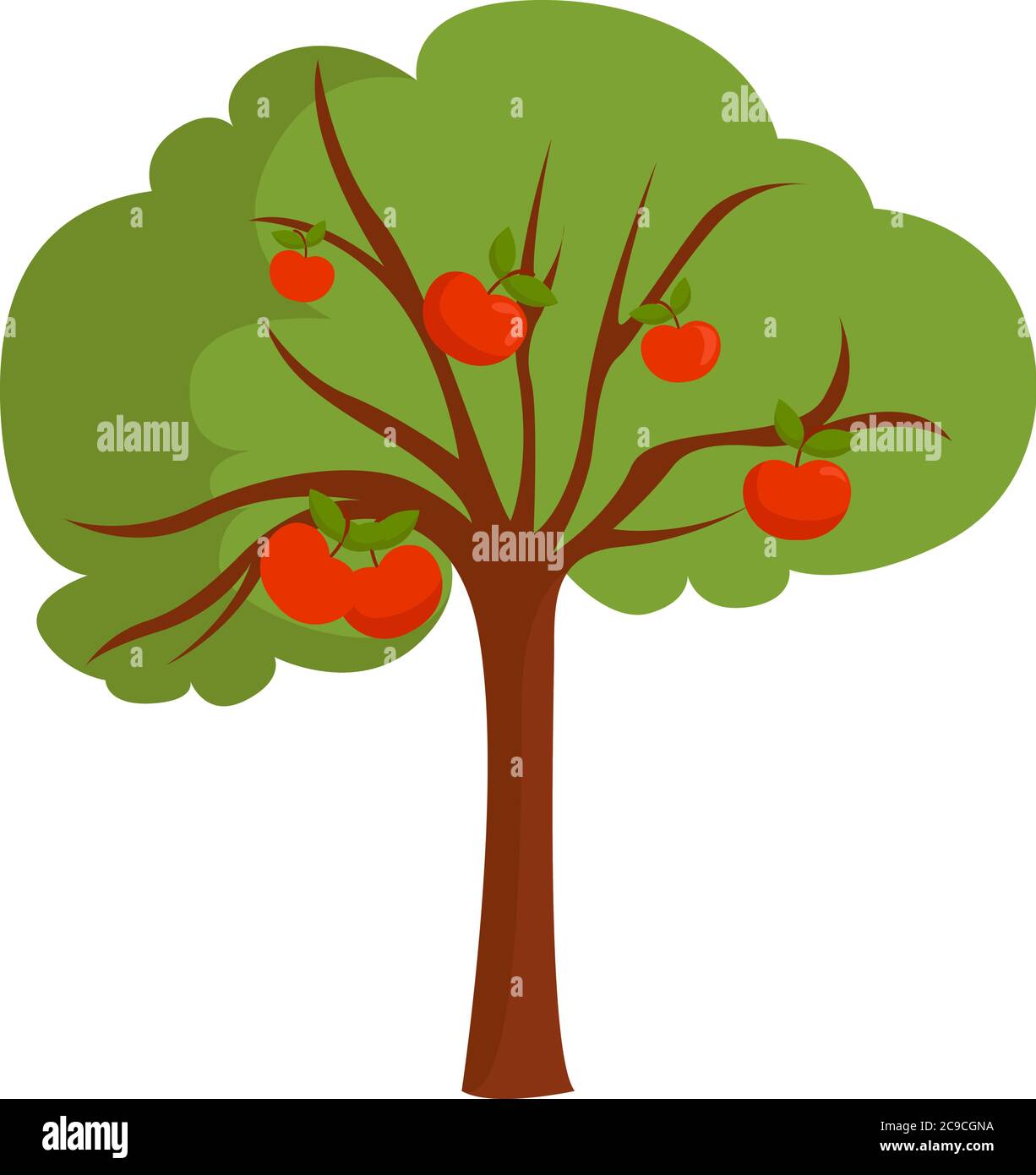 Apple on tree, illustration, vector on white background Stock Vector ...