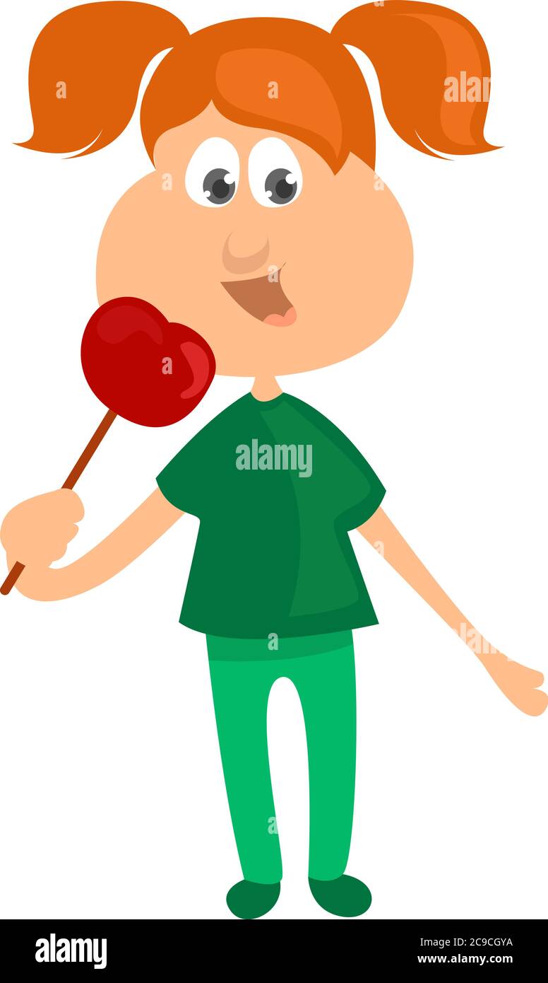 Apple on stick, illustration, vector on white background Stock Vector ...
