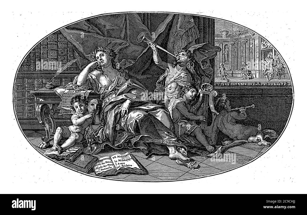 Ceiling piece with the personified Poetry, leaning against a writing ...